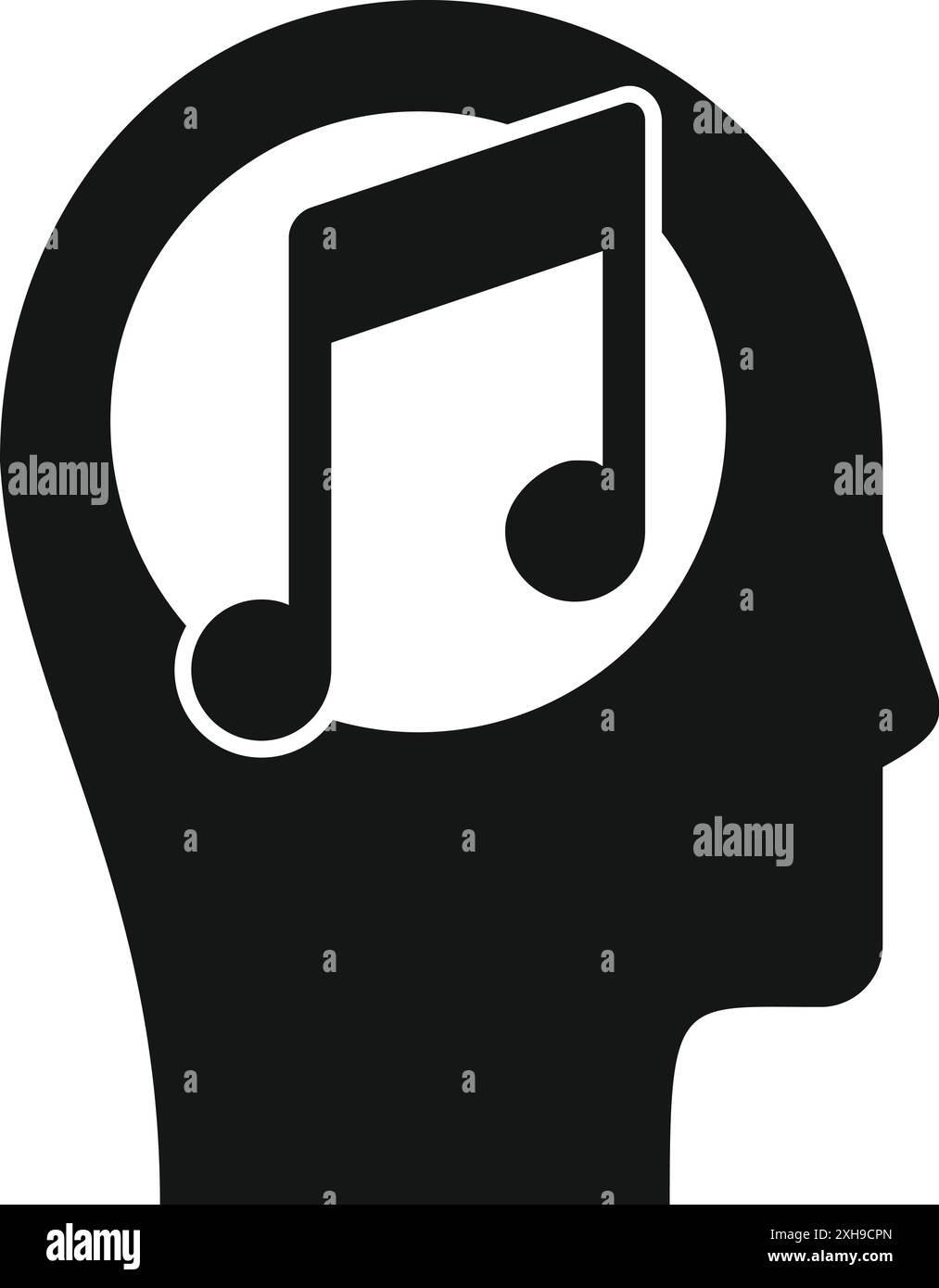 Black silhouette of a human head profile with a musical note inside ...