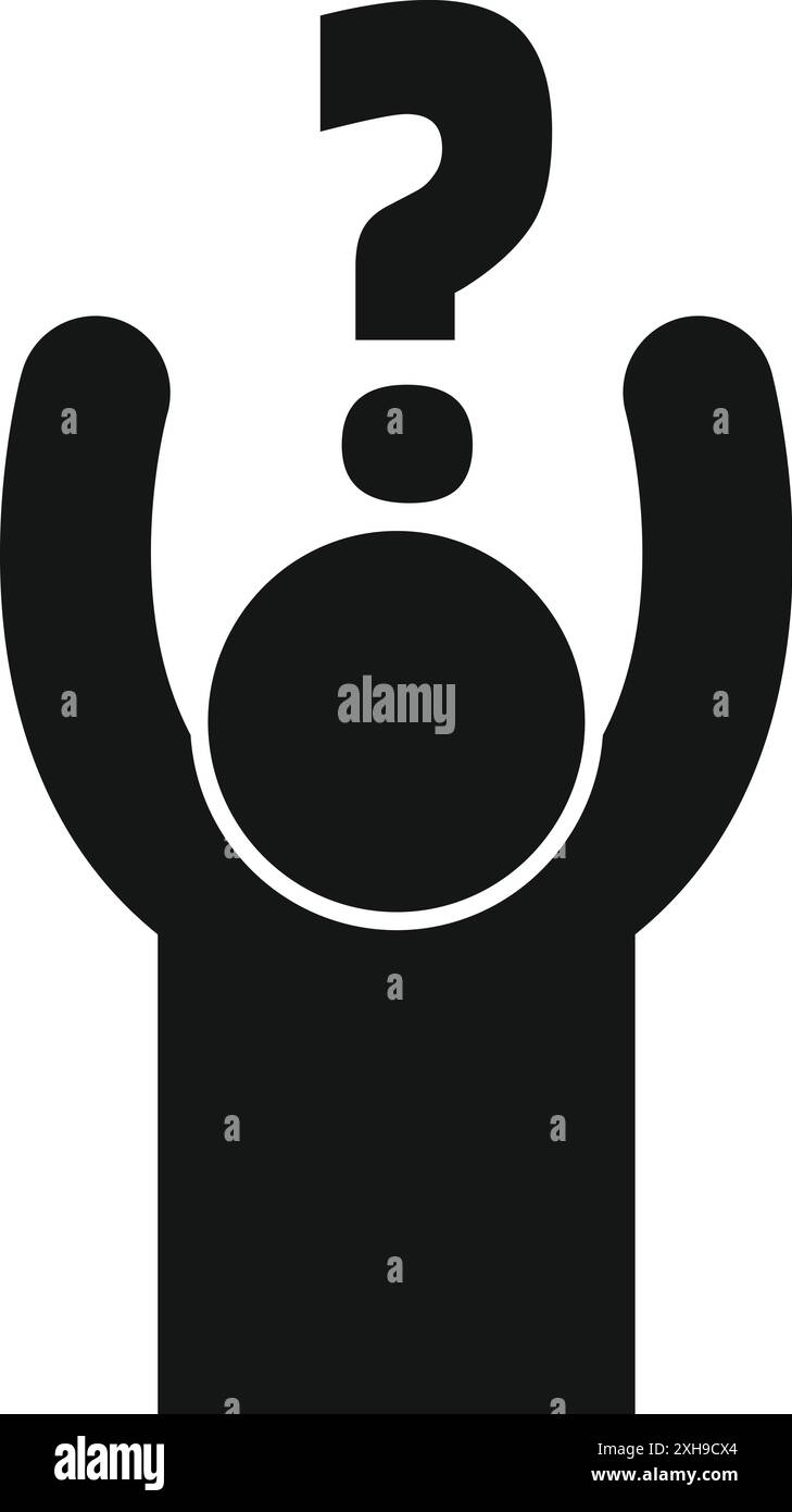 Simple icon of a person raising their arms with a question mark above ...