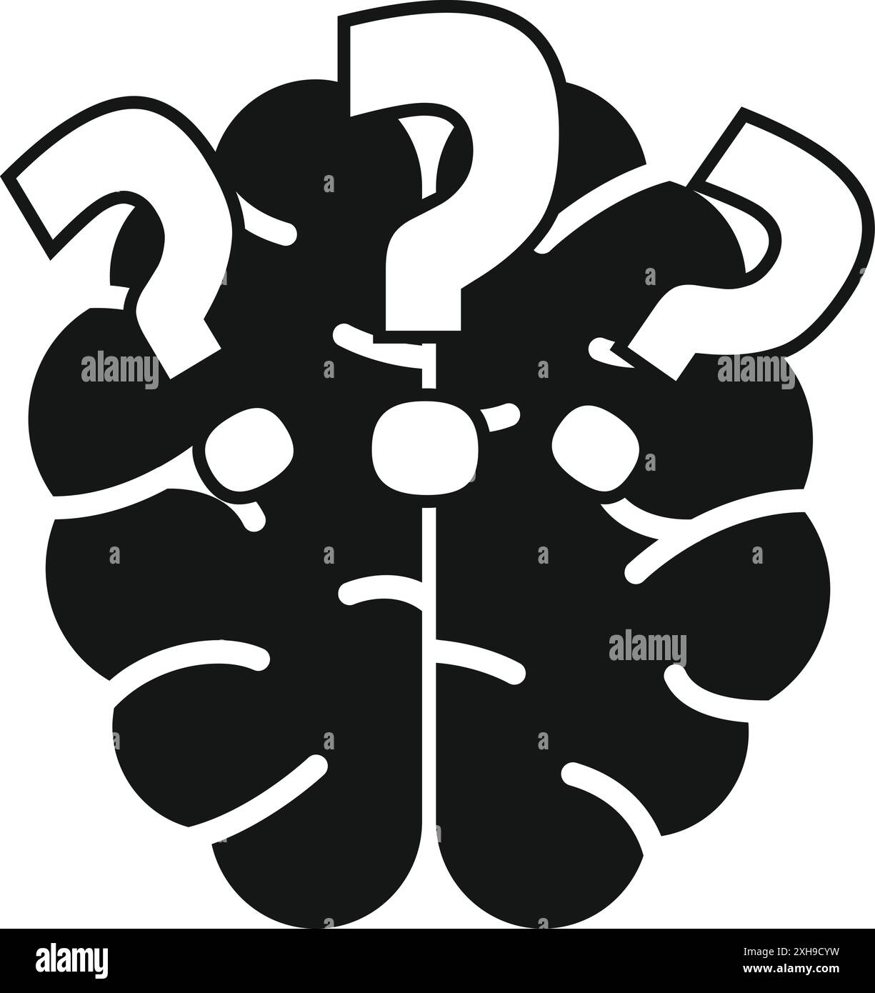 Black and white silhouette of a human brain with question marks ...