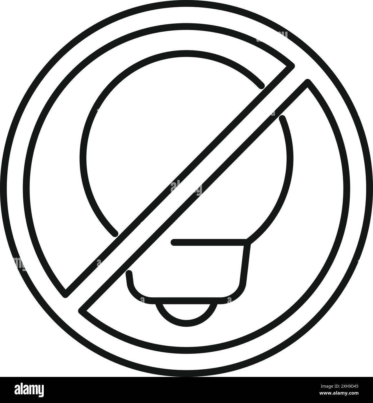 Simple line icon representing a crossed out light bulb, signaling a ban ...
