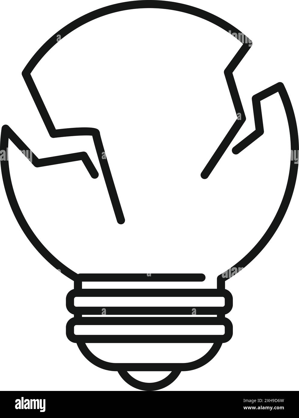 Line drawing of a broken light bulb representing a lack of idea or a ...