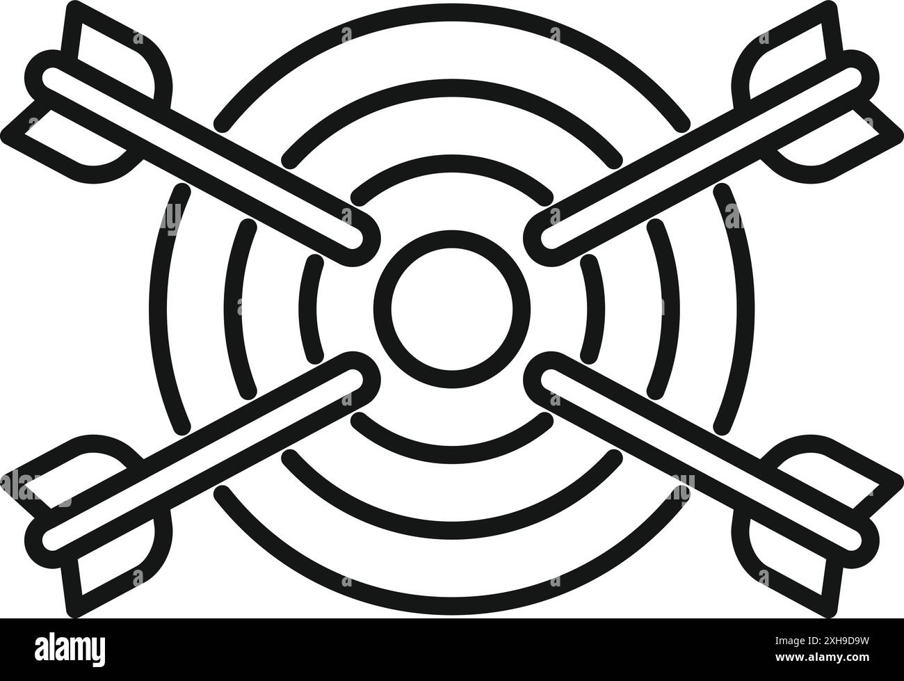 Line art icon of four arrows hitting the exact center of a target ...