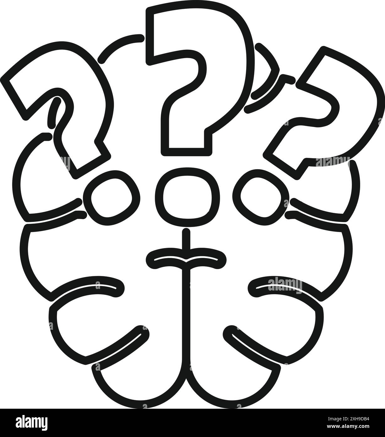 Line drawing of a brain with question marks, representing confusion and the search for answers ...