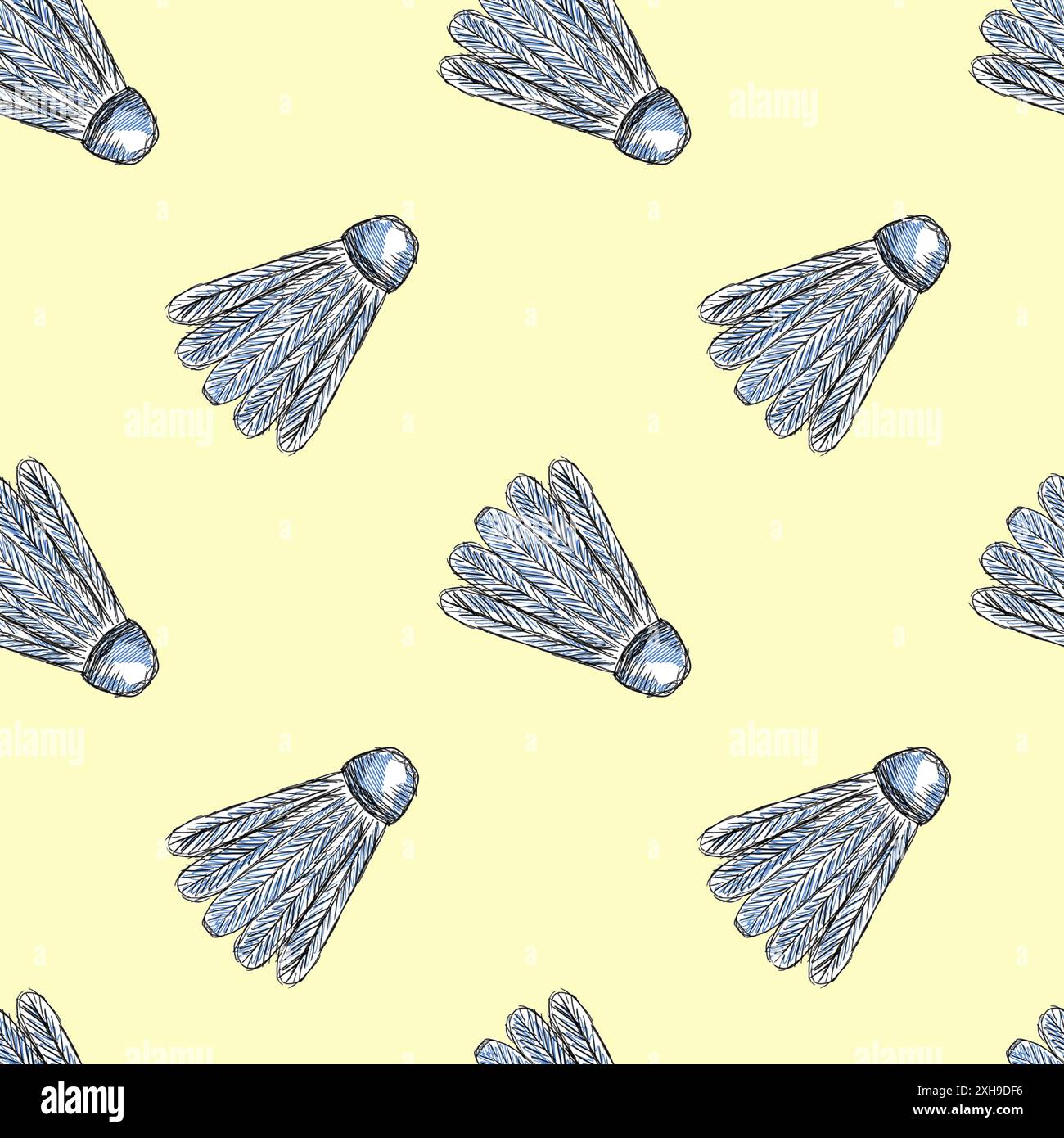 Seamless pattern featuring hand-drawn badminton shuttlecocks on a light ...