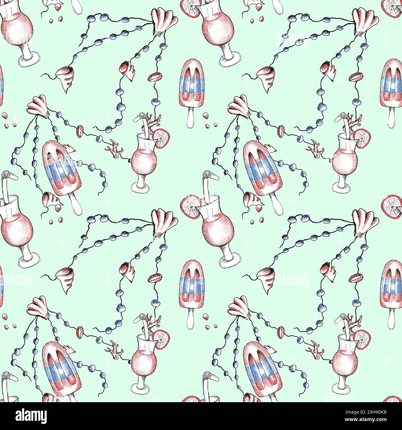 Seamless pattern of popsicles and cocktails with beads, perfect for ...