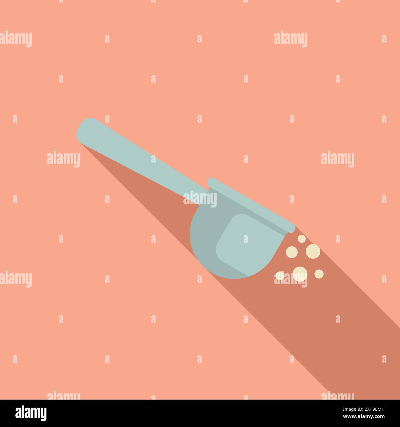 Simple flat design icon of a metal measuring spoon pouring white powder ...