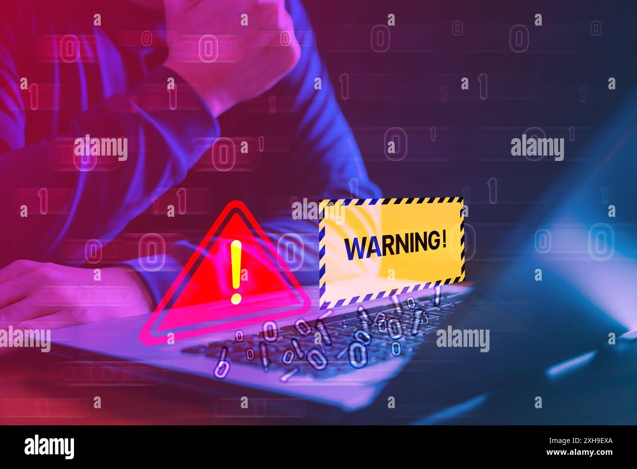 System warning hacked alert, Cybersecurity vulnerability, Cyberattack on computer network ...