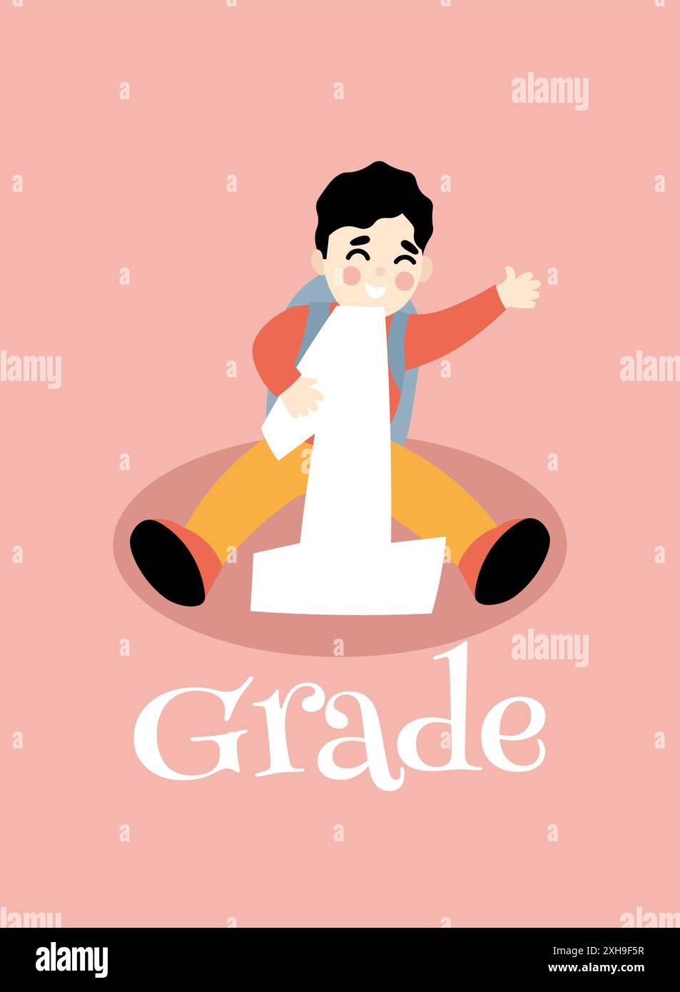 Back to school. Little Boy With Backpack Sitting And Holding On To Big ...