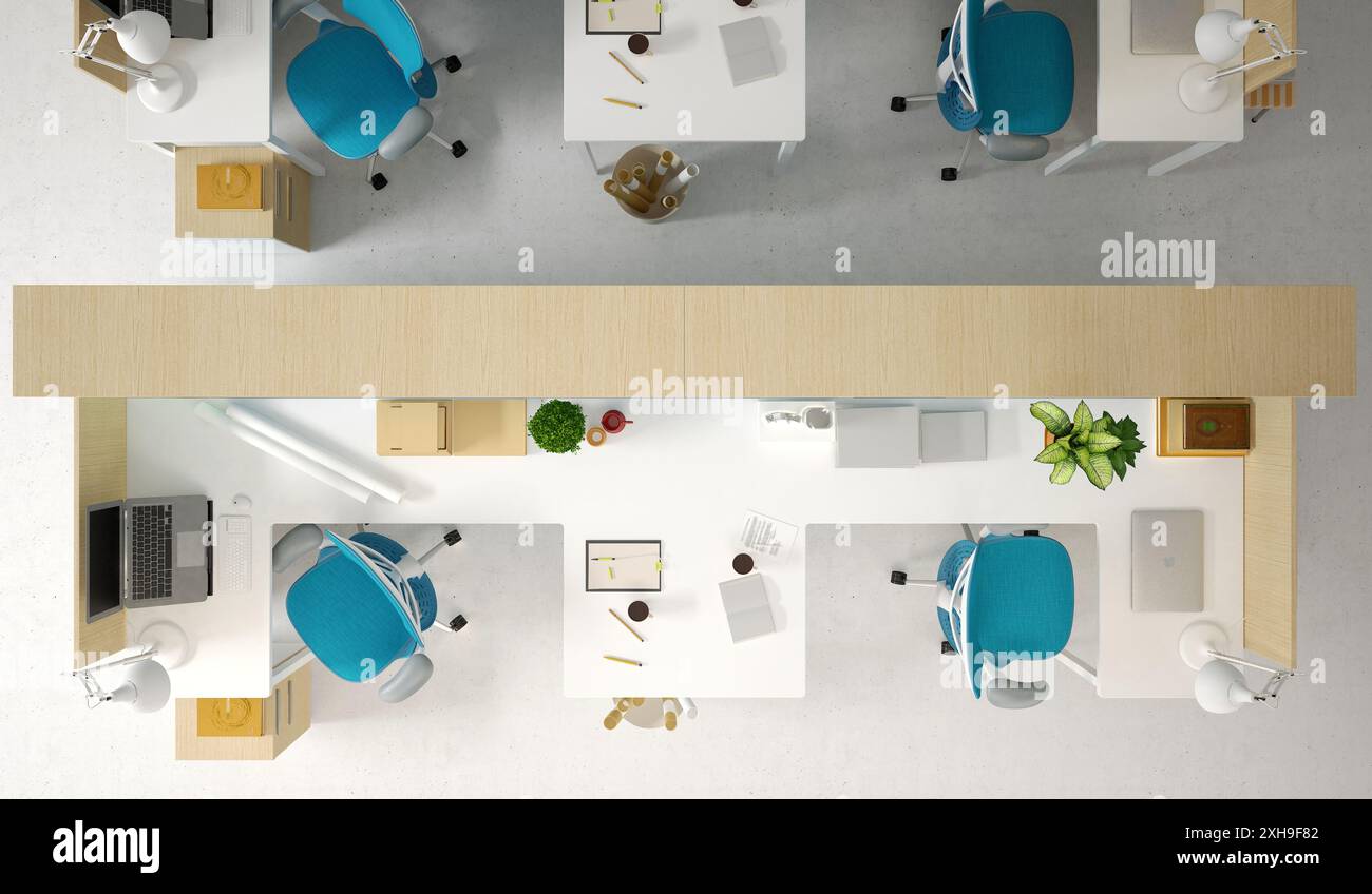 3d render working office interior Stock Photo - Alamy