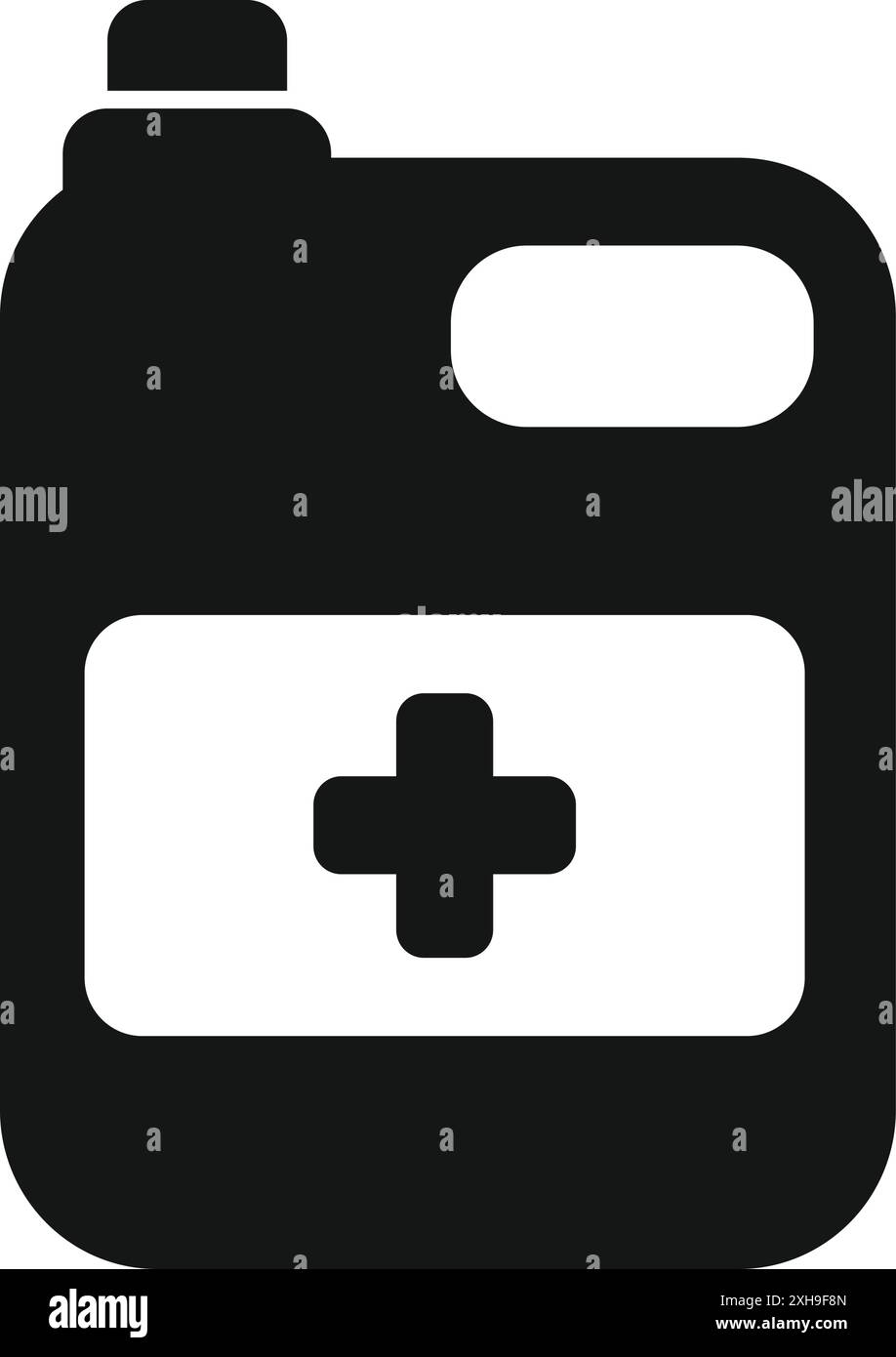 Black plastic bottle containing medical solution with cross symbol ...