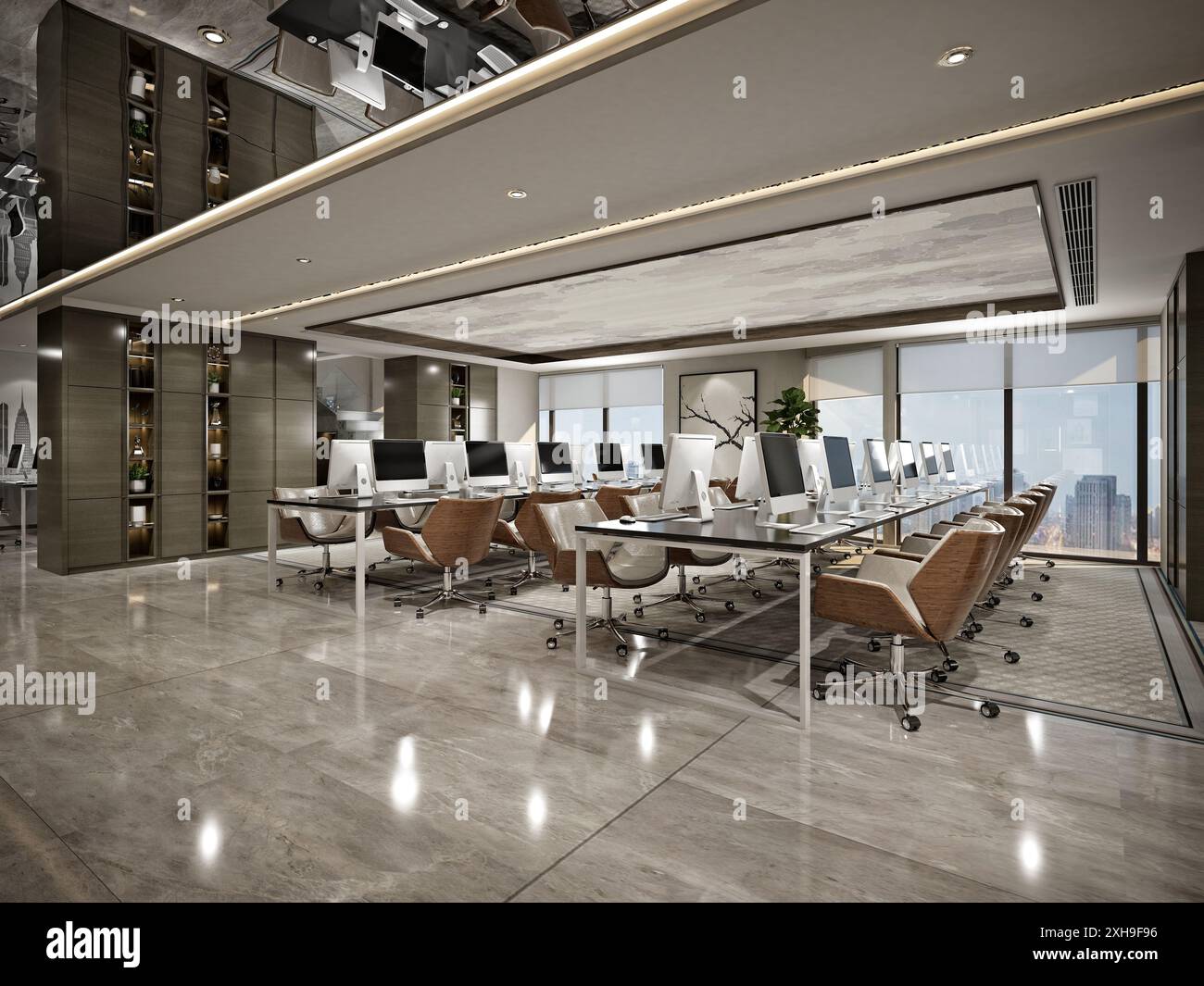 3d render working office interior Stock Photo - Alamy