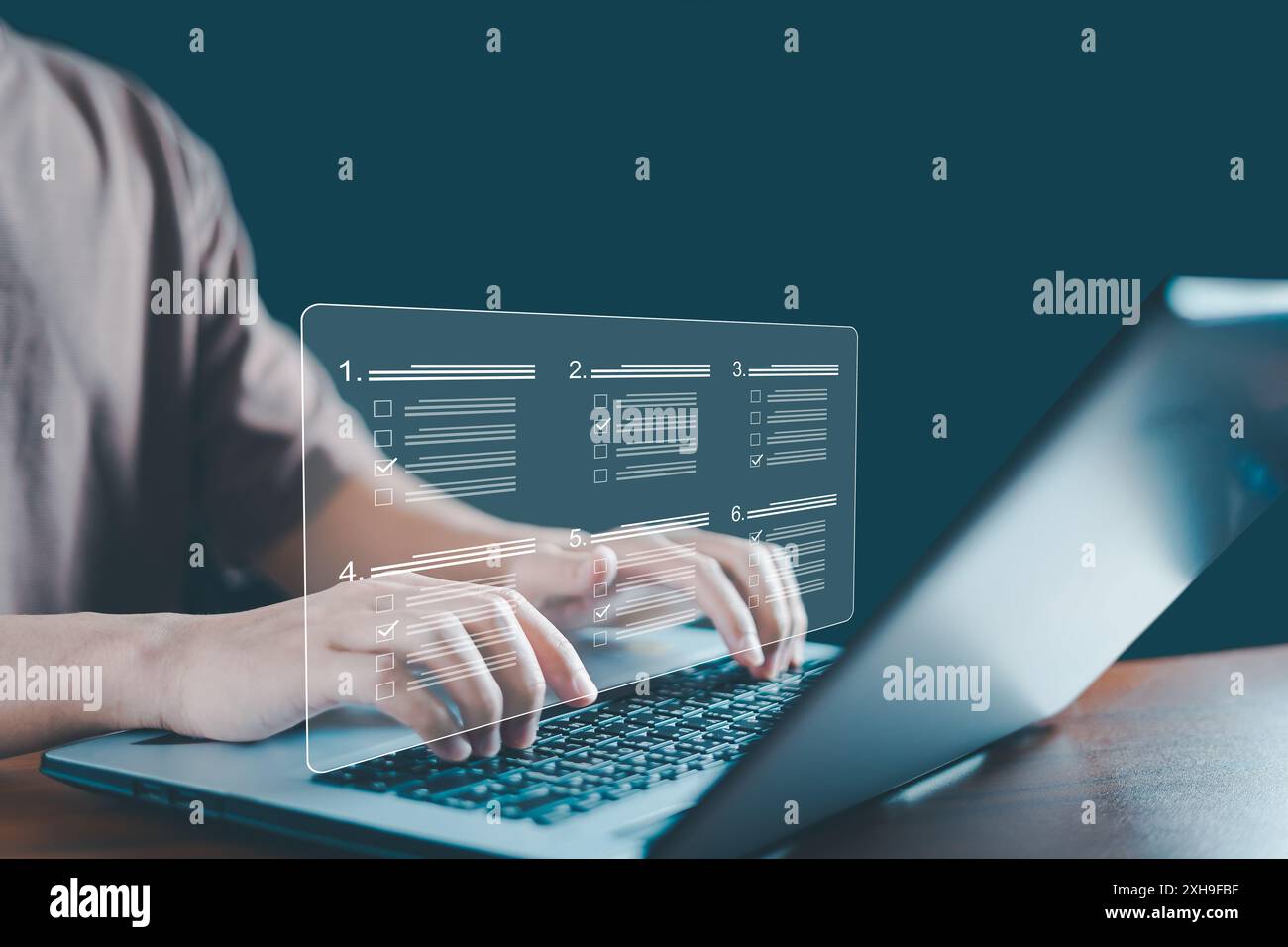 Businessman Take an assessment, Survey online exam, questions form ...