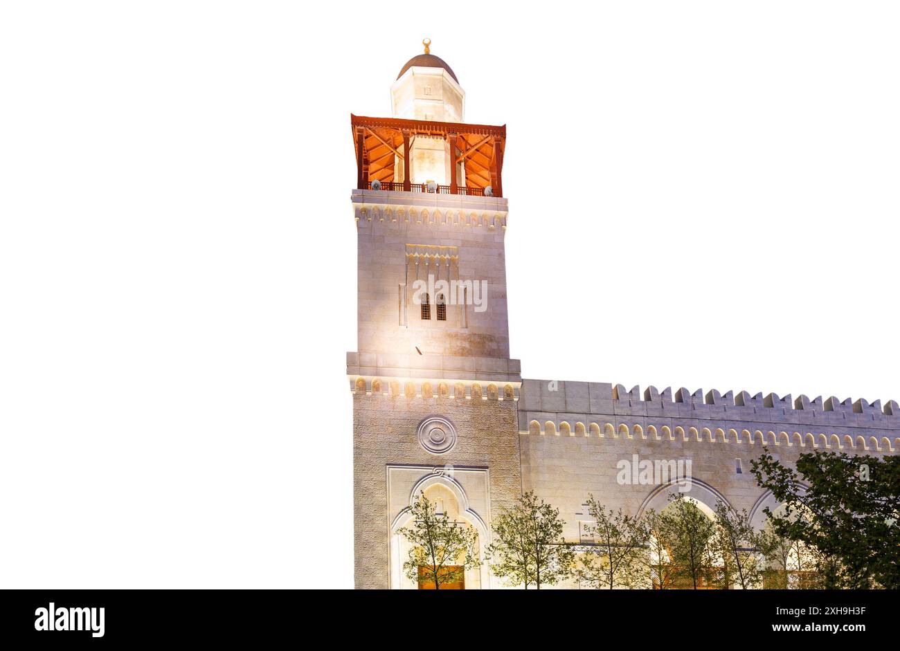 King Hussein Bin Talal mosque in Amman (at night), Jordan. On white ...