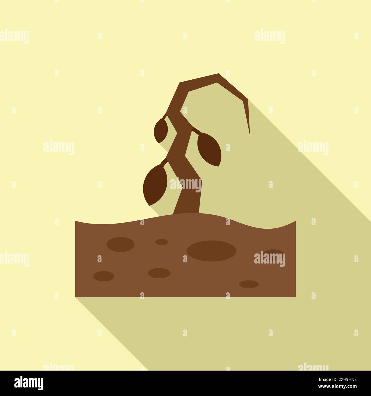 Stylized illustration of a dead tree in dry soil, symbolizing drought ...