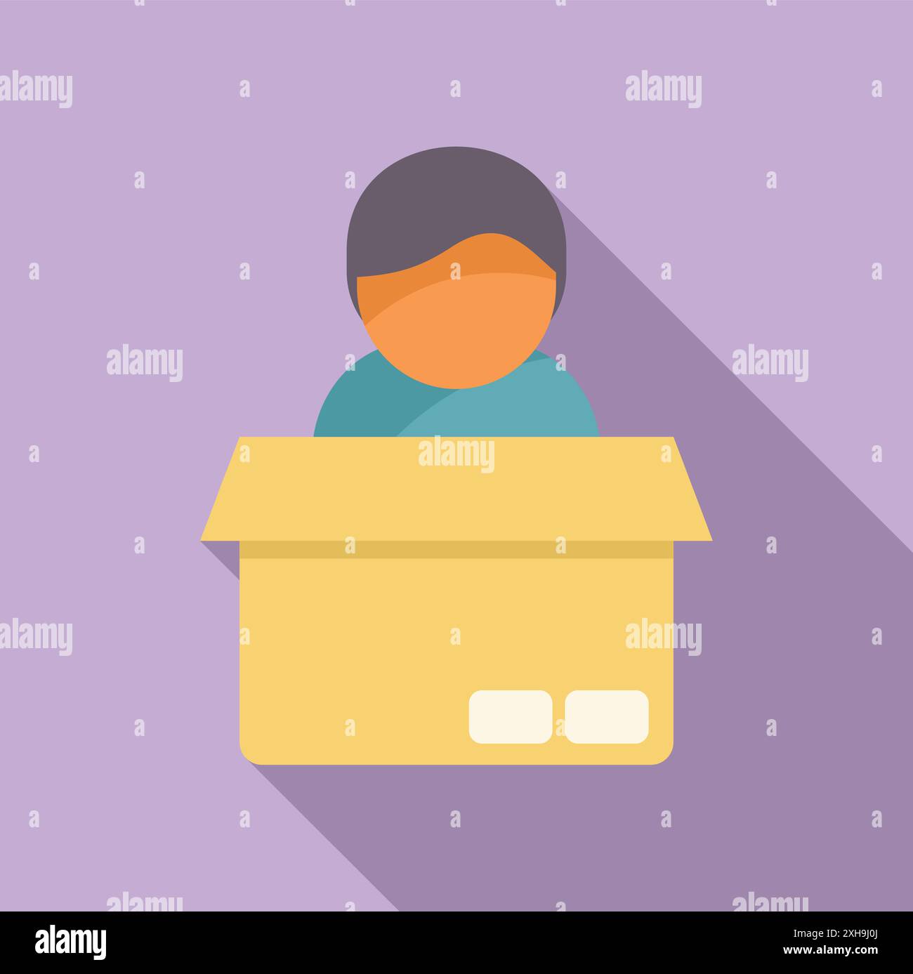 Minimalist illustration featuring a child hiding in a cardboard box ...