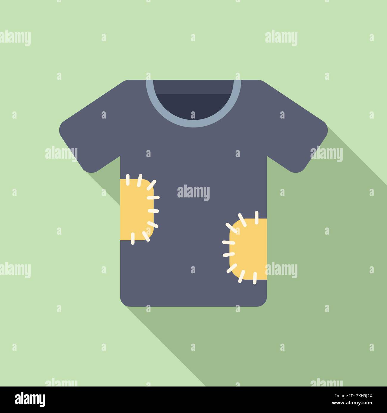 Dark t shirt with patches lying flat, representing old and worn out ...