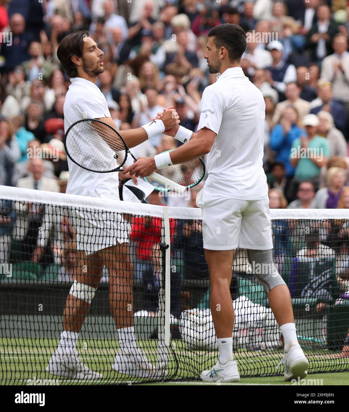 London, UK. 12th July, 2024. Novak Djokovic is victorious in his Men's Semi-Final match against ...