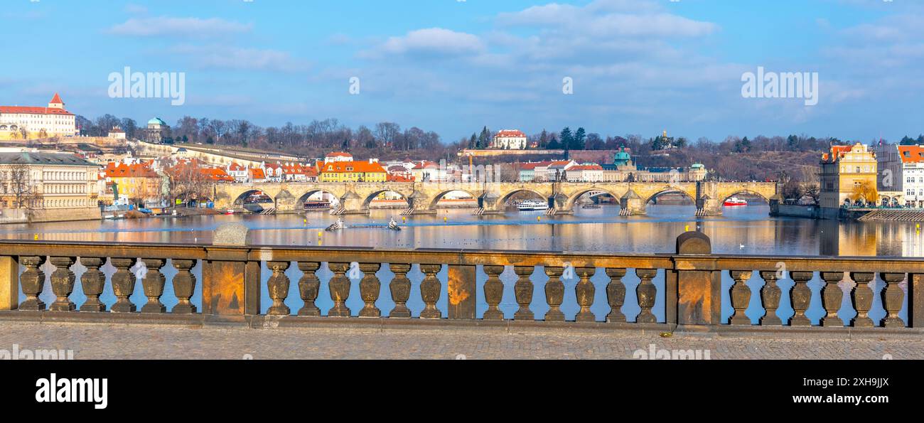 A view of the Charles Bridge in Prague, Czechia, from the Legion Bridge ...