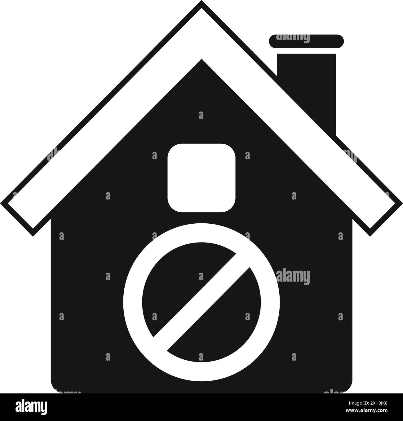 Simple black and white icon of a house with a forbidden symbol ...