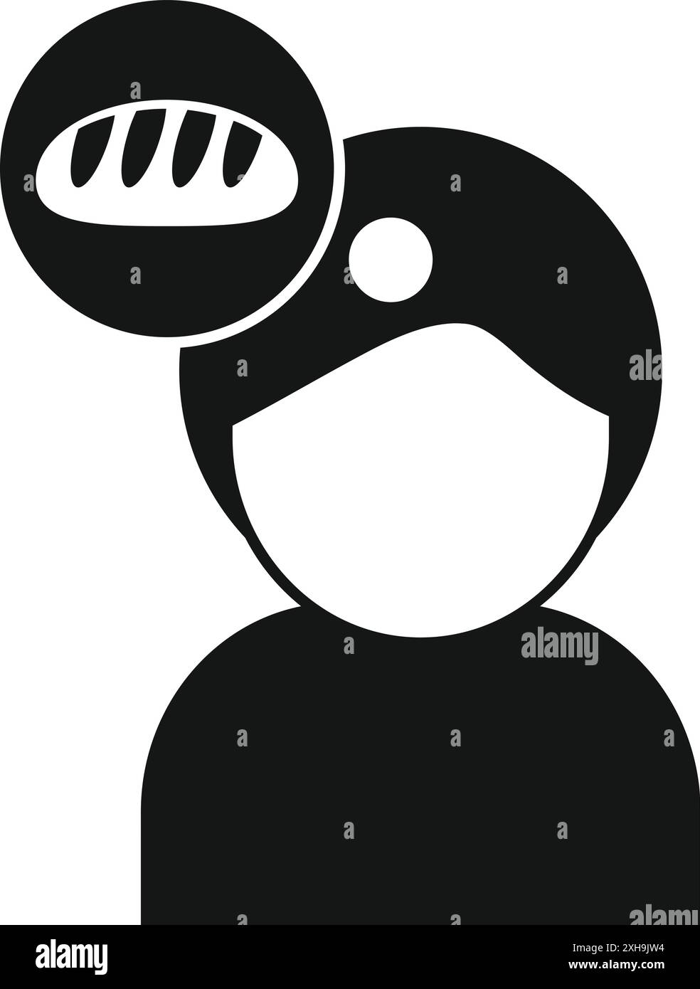 Black and white silhouette of a baker thinking about bread, simple icon ...