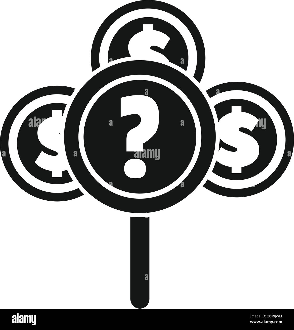 Black and white icon of a question mark surrounded by three coins with ...