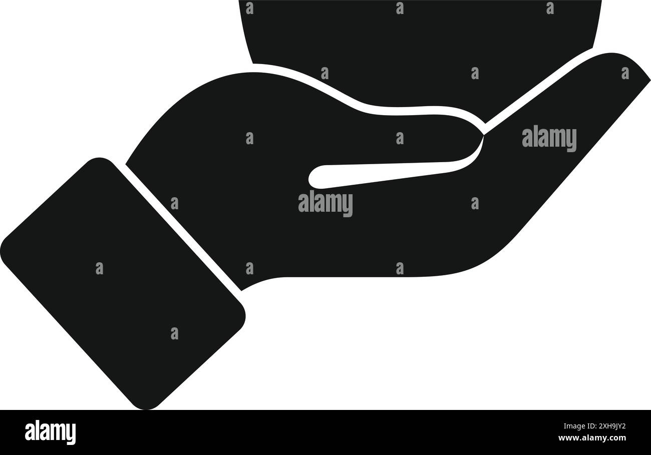 Black and white icon of a hand holding an empty bowl, symbolizing ...