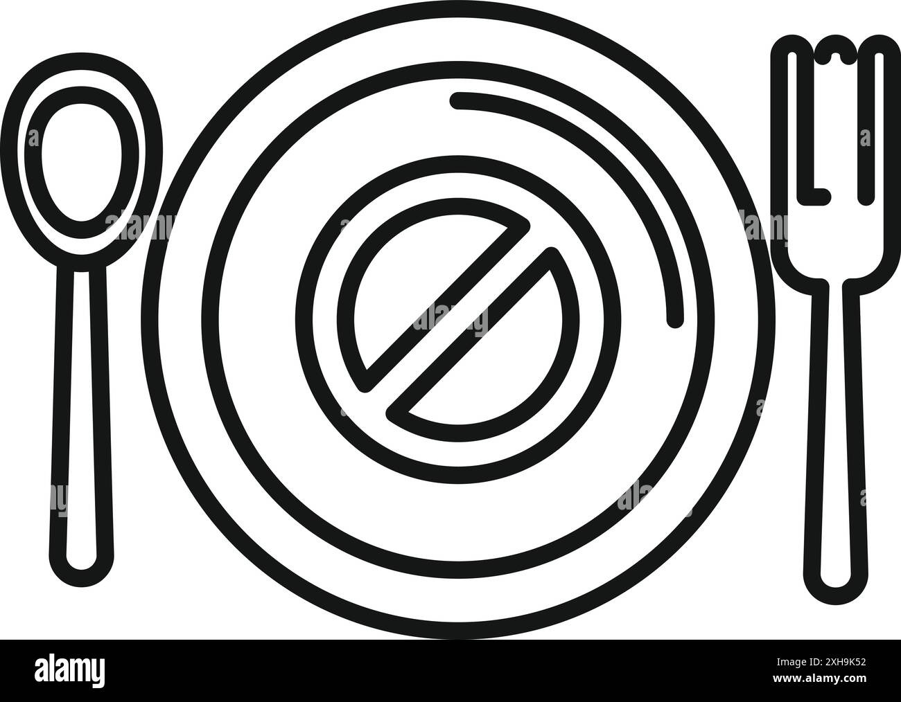 Simple line icon of an empty plate with cutlery and a stop sign ...