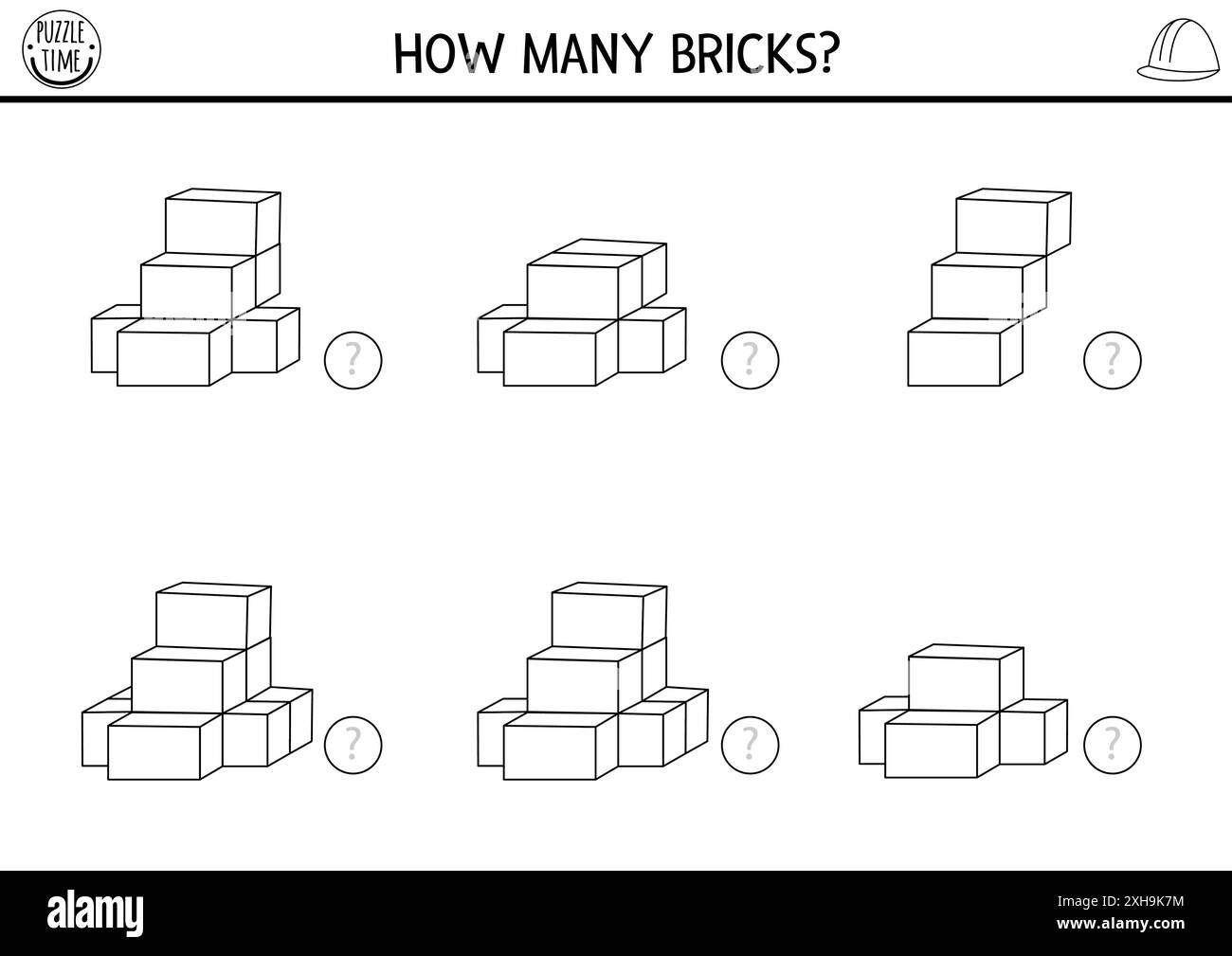 3d counting construction site black and white game with bricks. Math ...