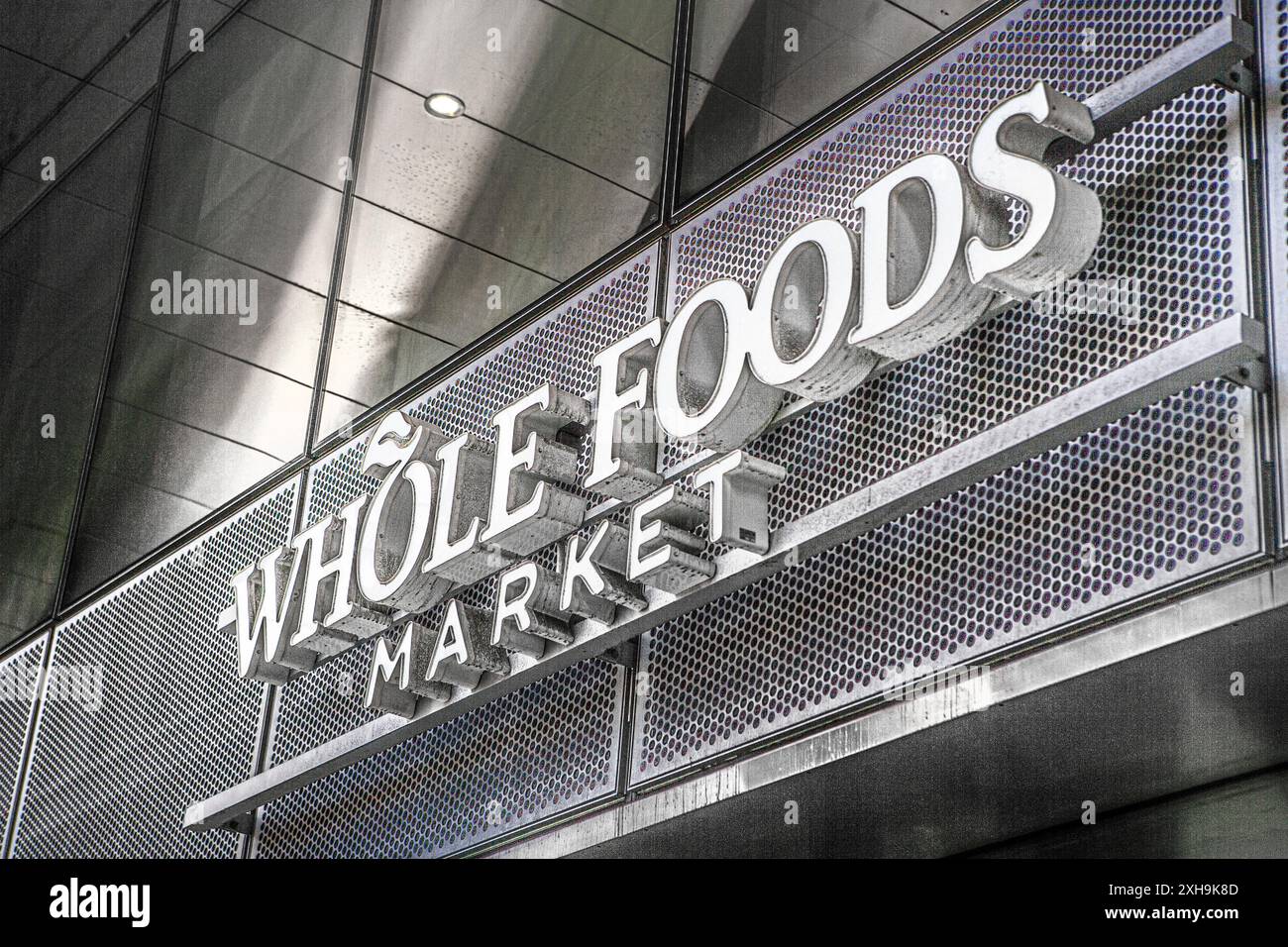 Whole Foods Market, store sign on building exterior, Hudson Yards, New ...