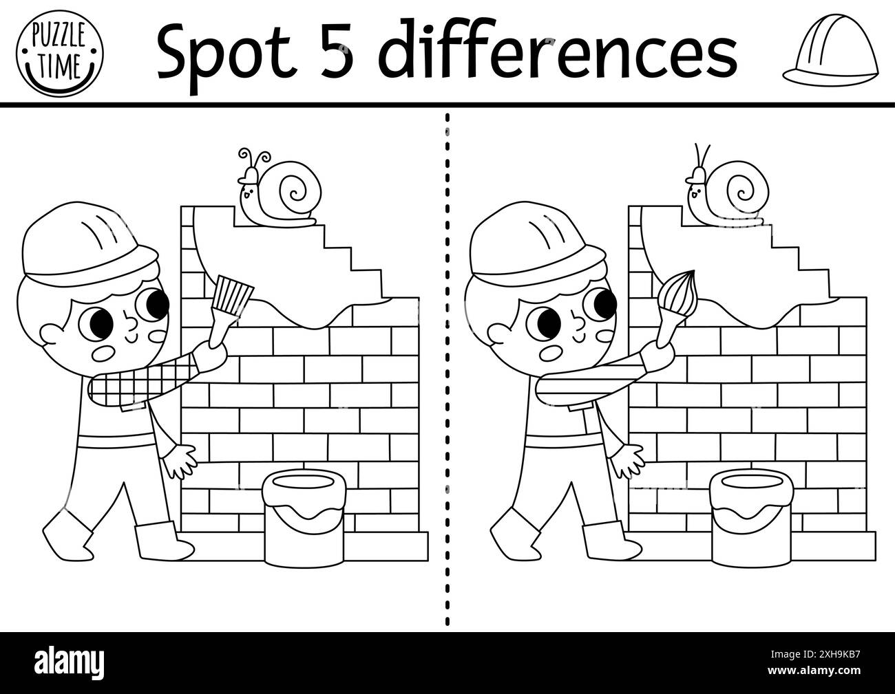 Find differences black and white game for children. Construction site ...