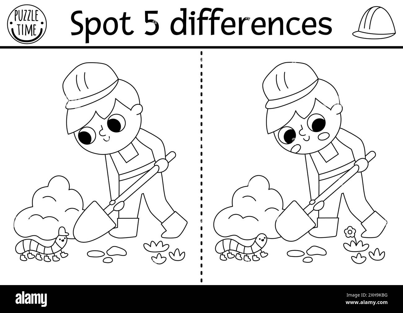 Find differences black and white game. Construction site educational ...