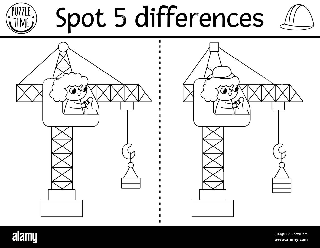 Find differences black and white game for children. Construction site ...