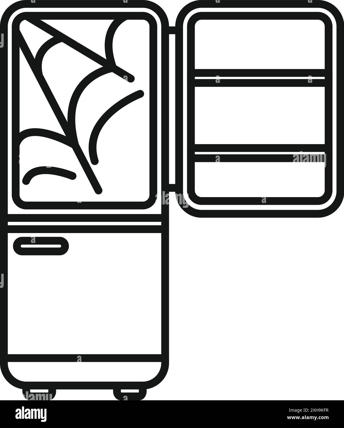 Line drawing of an empty refrigerator with cobwebs, symbolizing hunger ...