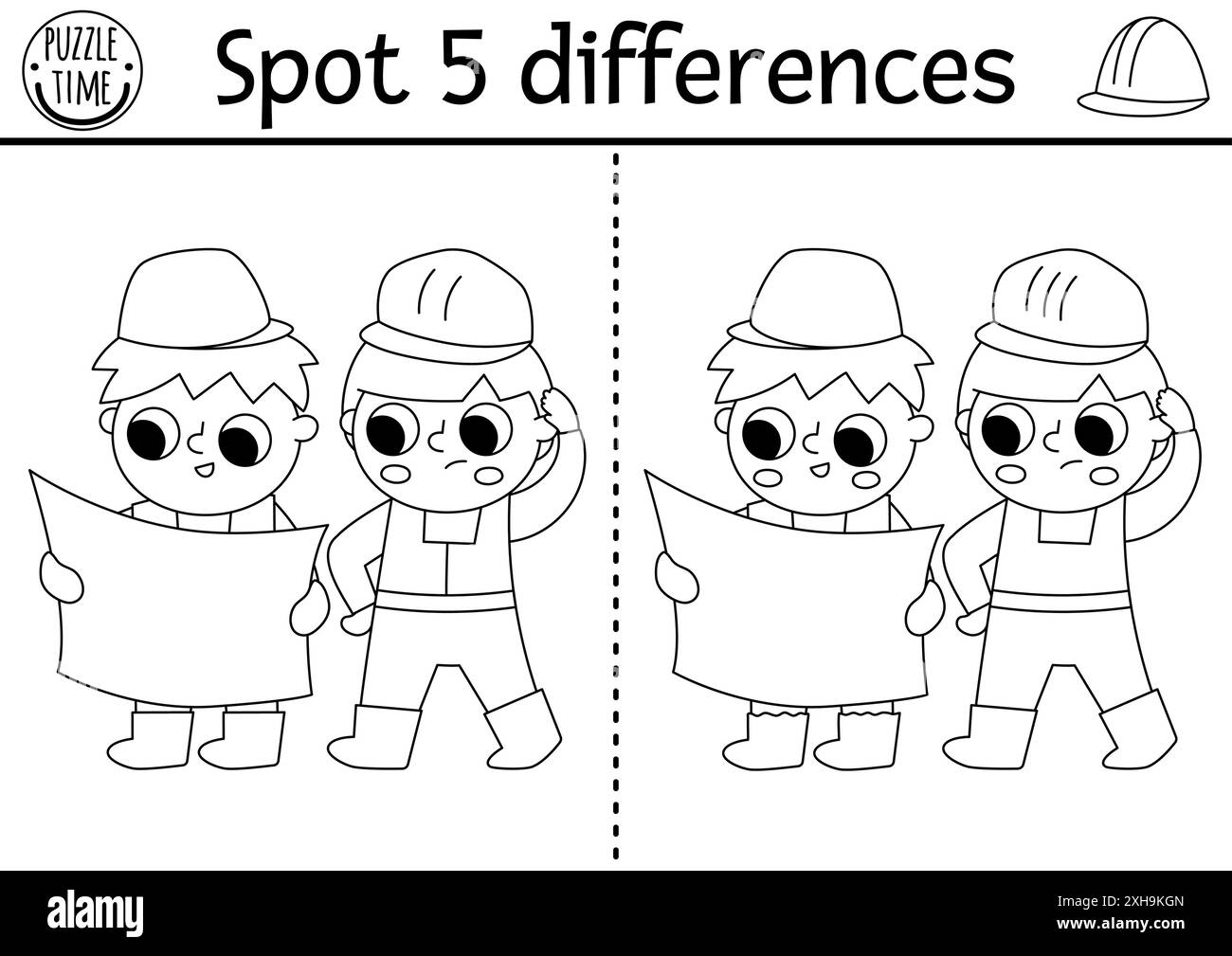 Find differences black and white game for children. Construction site ...