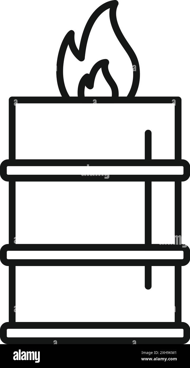 Line drawing of a burning metal barrel, representing danger and ...