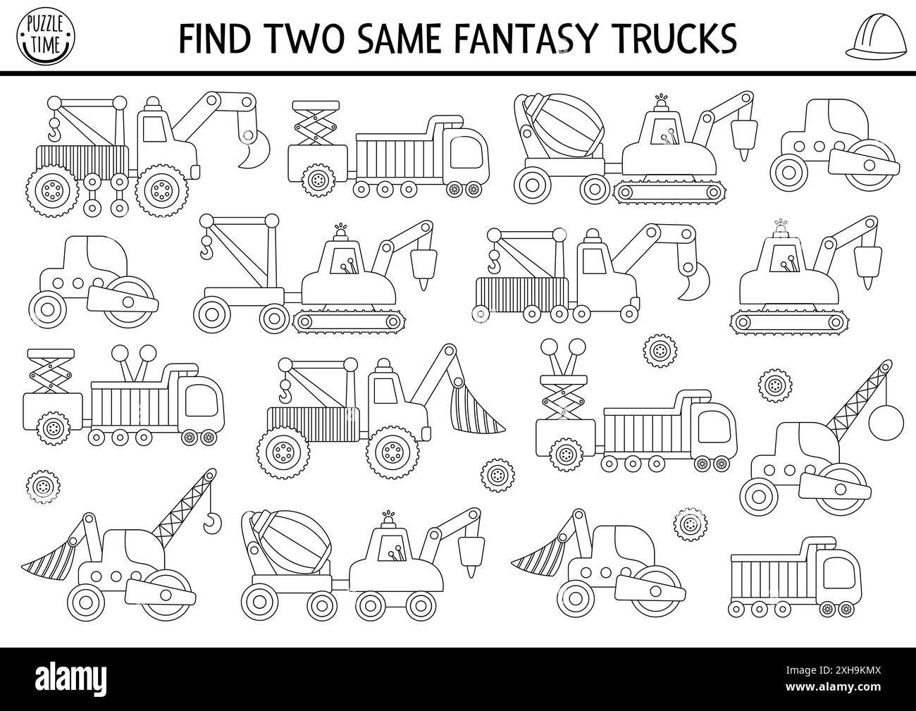 Find two same special fantasy cars. Construction site black and white ...