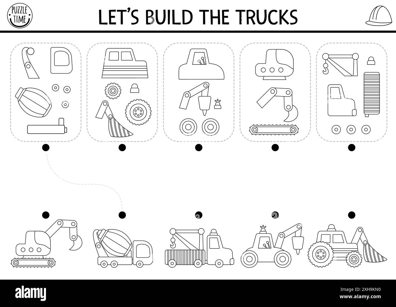 Construction site black and white matching and logical activity with ...