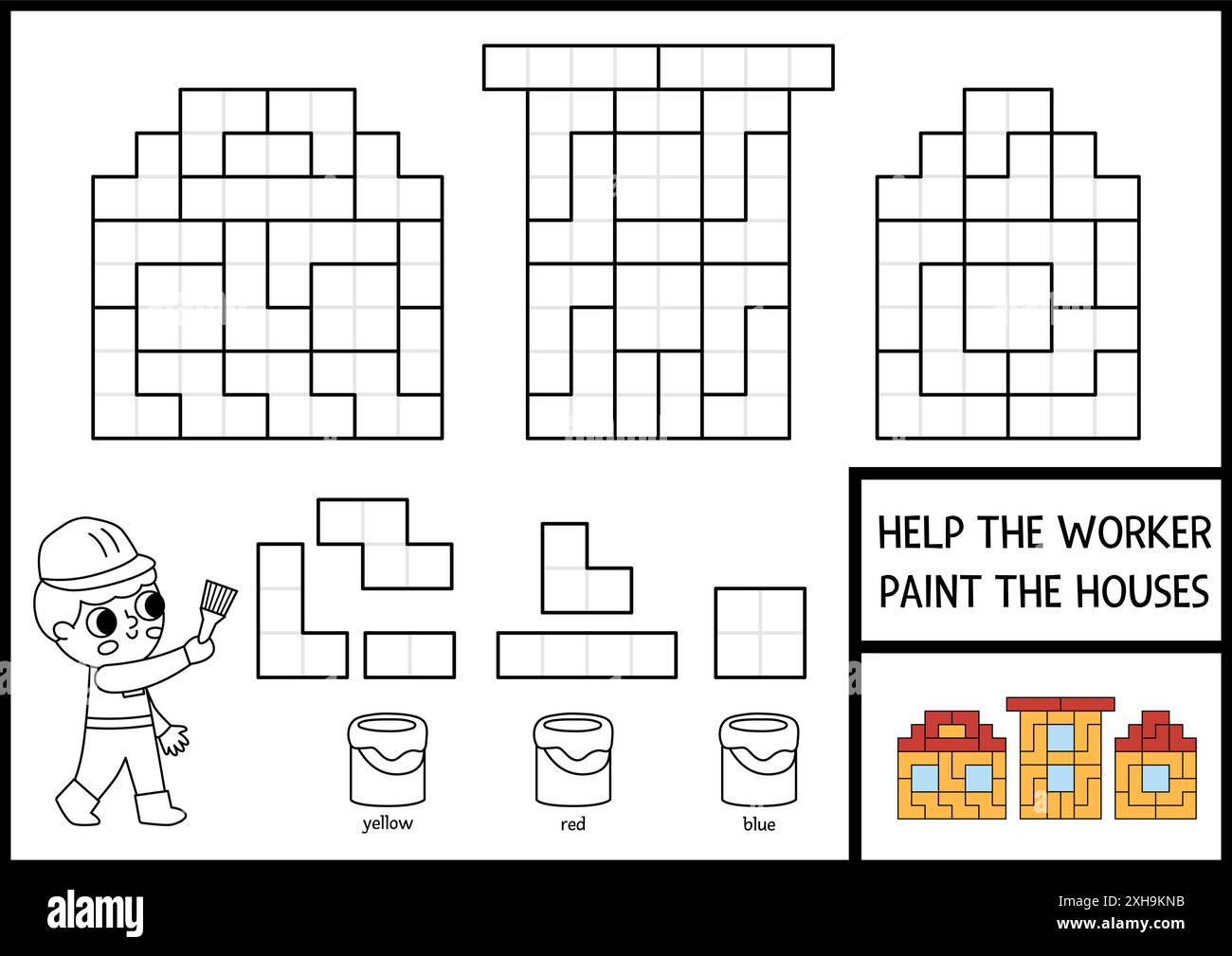 Construction site black and white shape recognition activity with ...