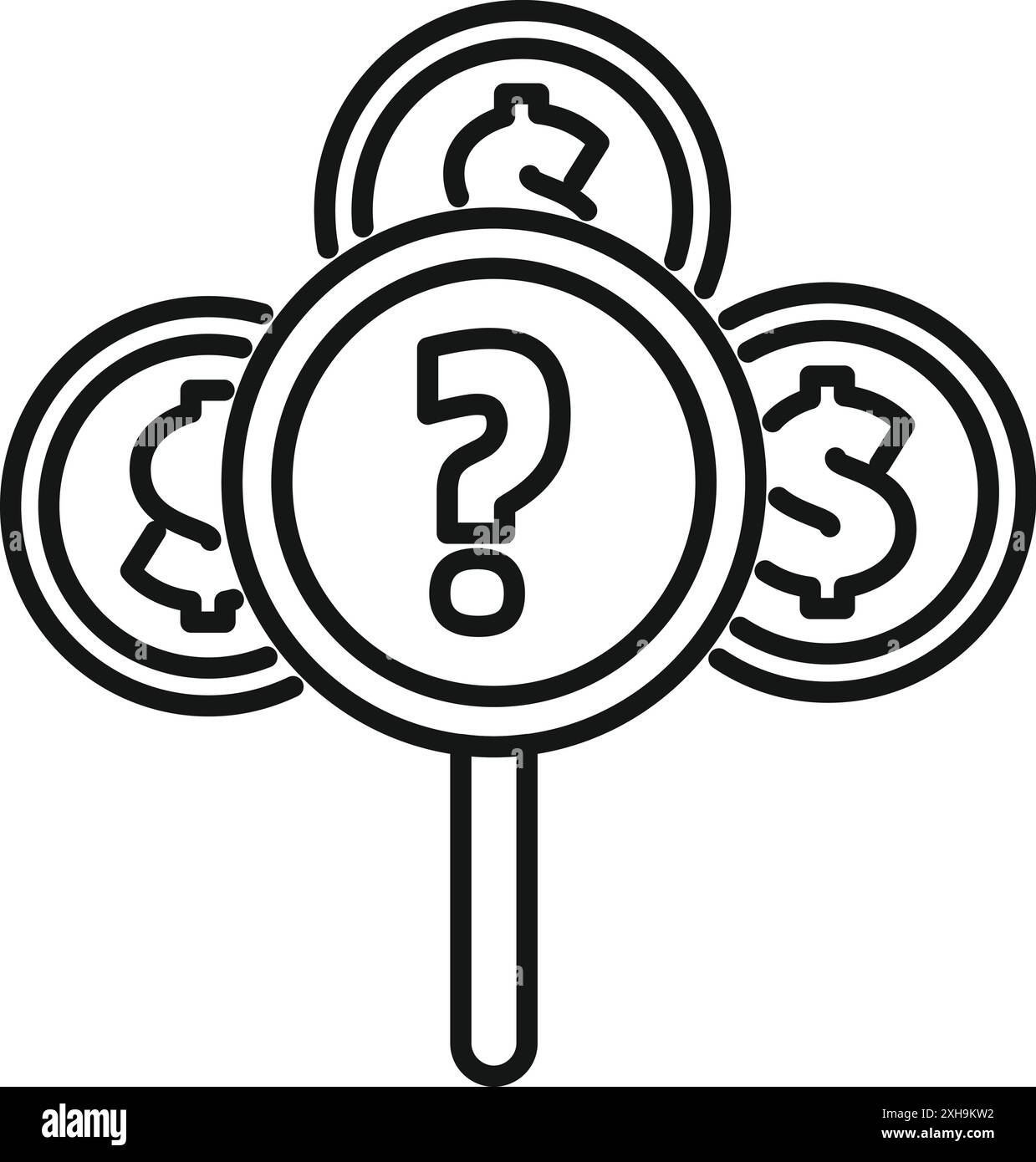 Line art icon of a businessman holding a question mark sign, surrounded ...