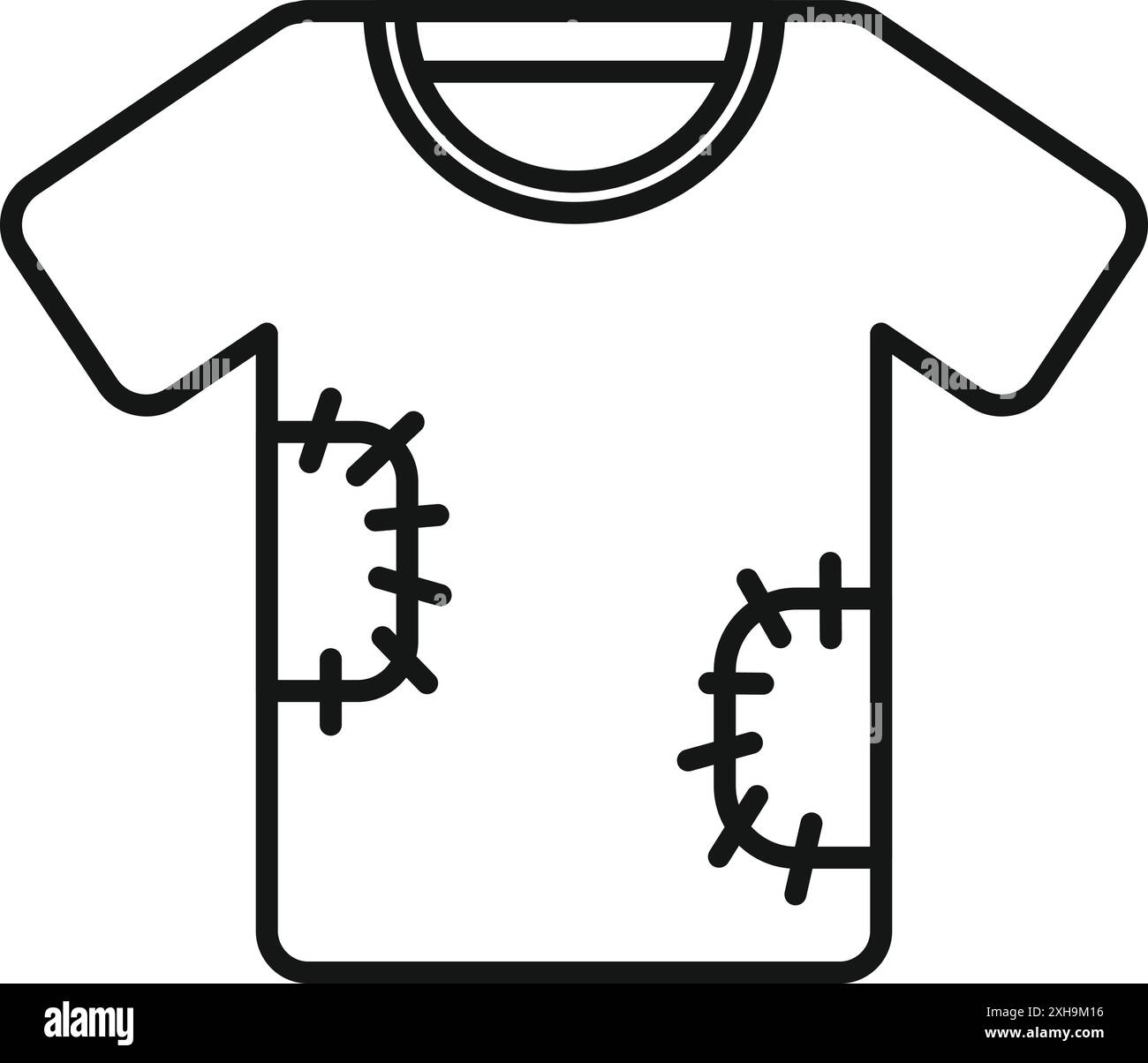 Minimalist line art icon of a t shirt with patches, evoking the concept ...