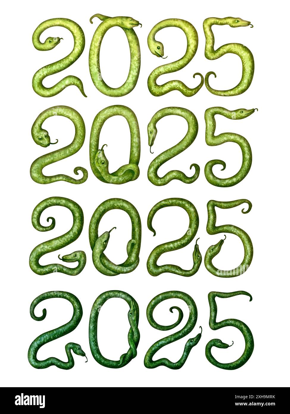 Set of the number 2025 in the form of green snakes as a symbol of the ...