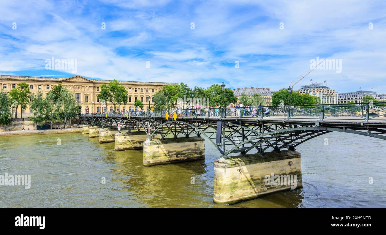 View of the Pont des Arts footbridge crossing the river Seine from the ...