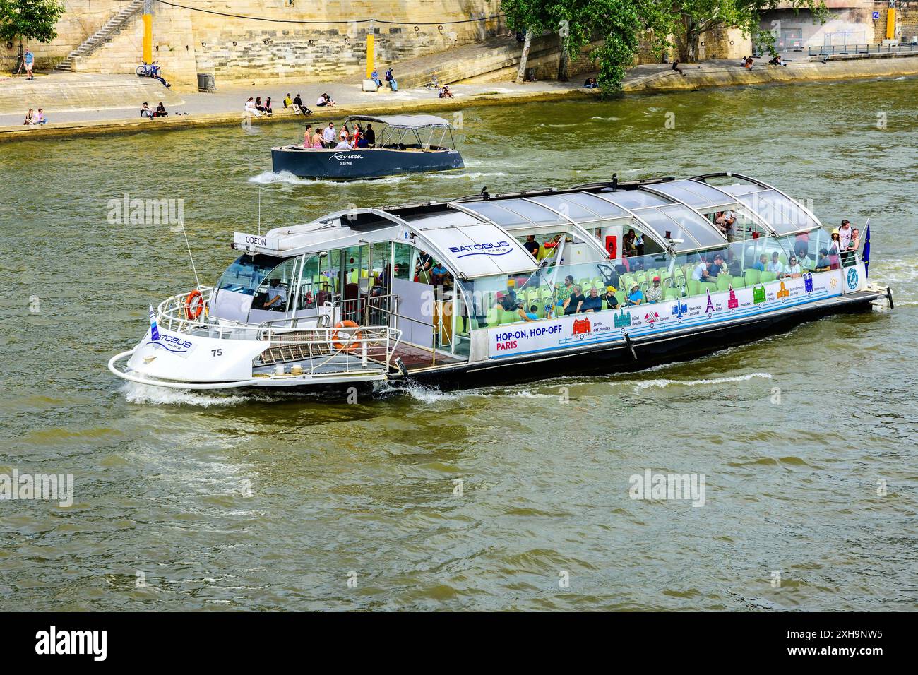 A "Batobus" hop-on hop-off cruise boat on the river Seine for ...