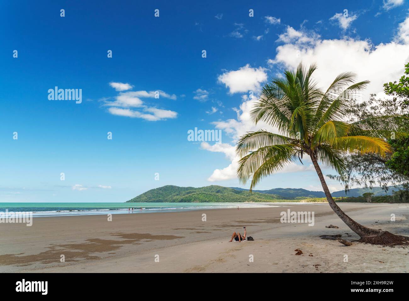 Picturesque tropical golden sandy Thornton Beach in Daintree rainforest ...