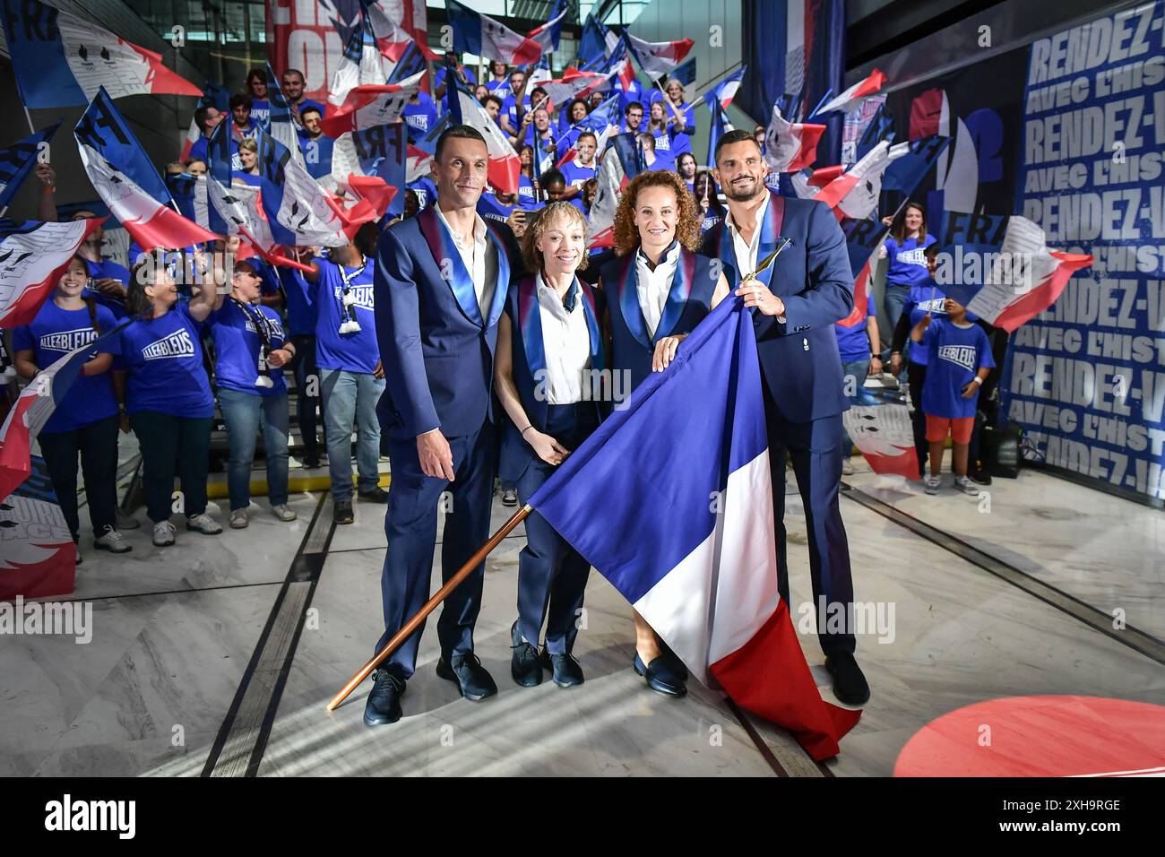 Paris, France. 12th July, 2024. French athletes (L to R) Alexis ...