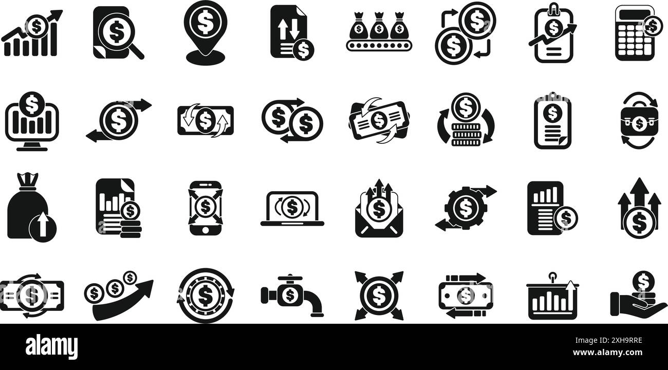 Cash Flow icons set. This icon set represents the concept of money flow ...