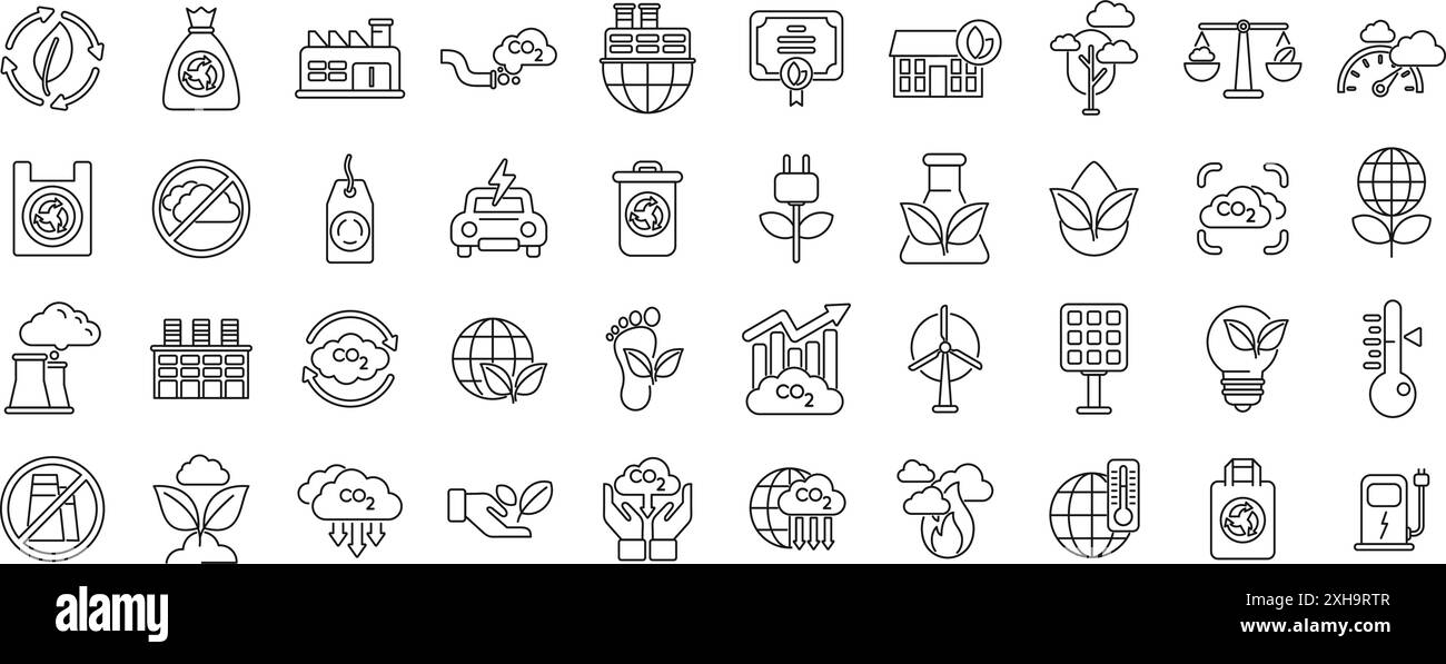 Carbon management icons set. Line icons representing various aspects of ...