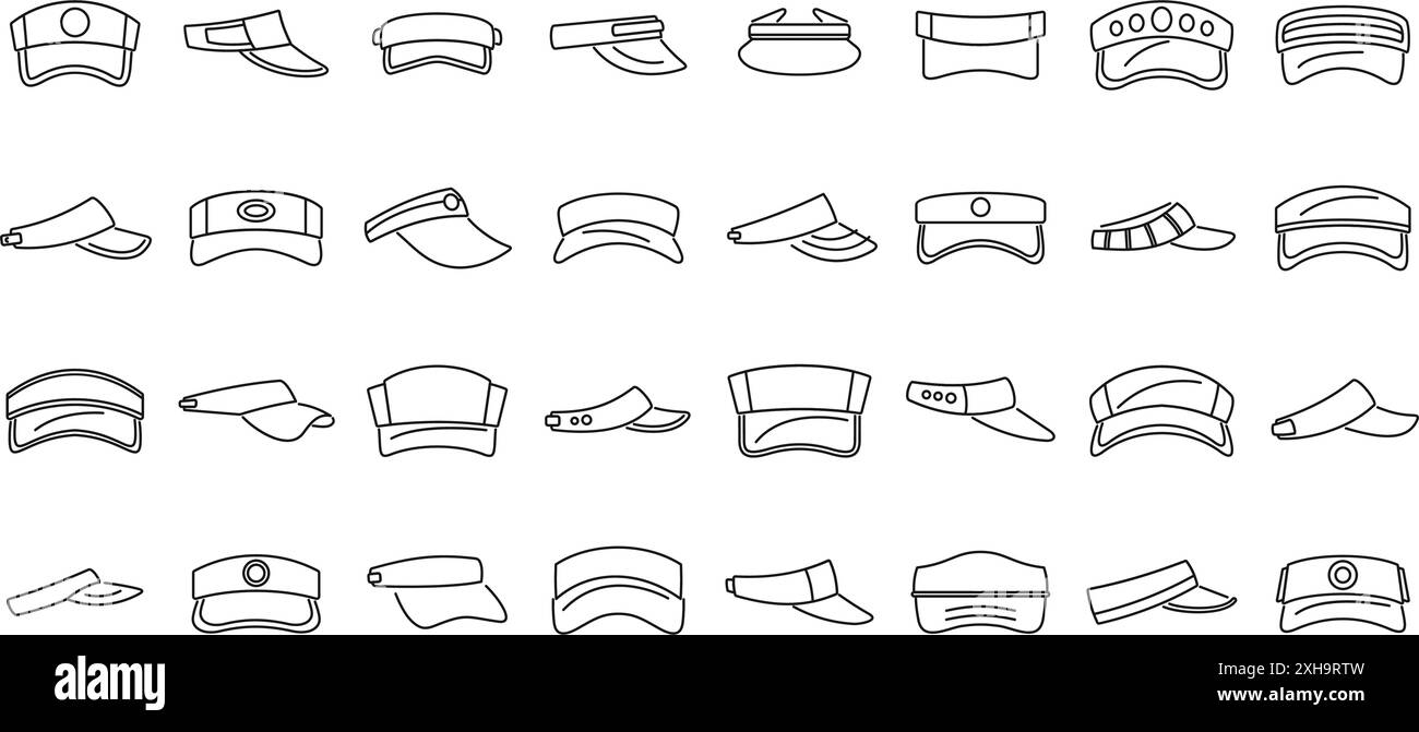 Visor cap icons set. Large set of visor hats showing many different ...