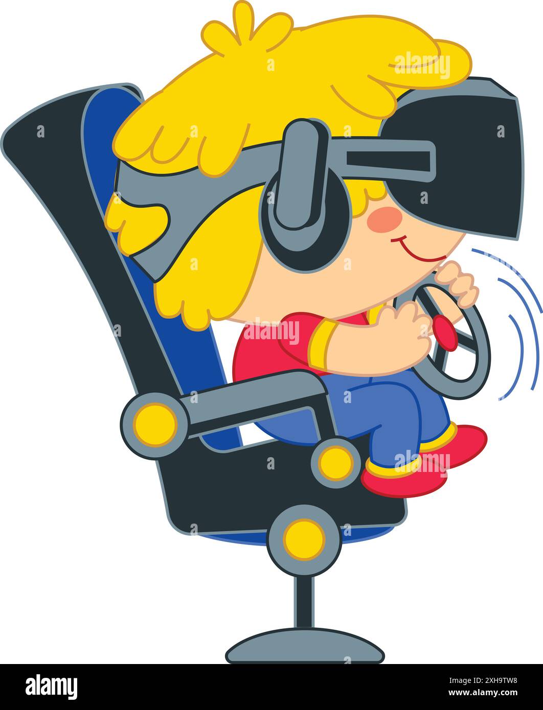 Boy using vr technology for playing car racing game, enjoying digital ...
