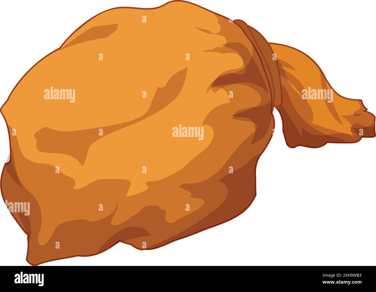 Full orange cloth bag tied with string lying horizontally isolated on ...